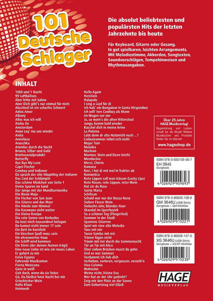 101 Deutsche Schlager - HAGE Musikverlag 101 Deutsche Schlager - HAGE Musikverlag